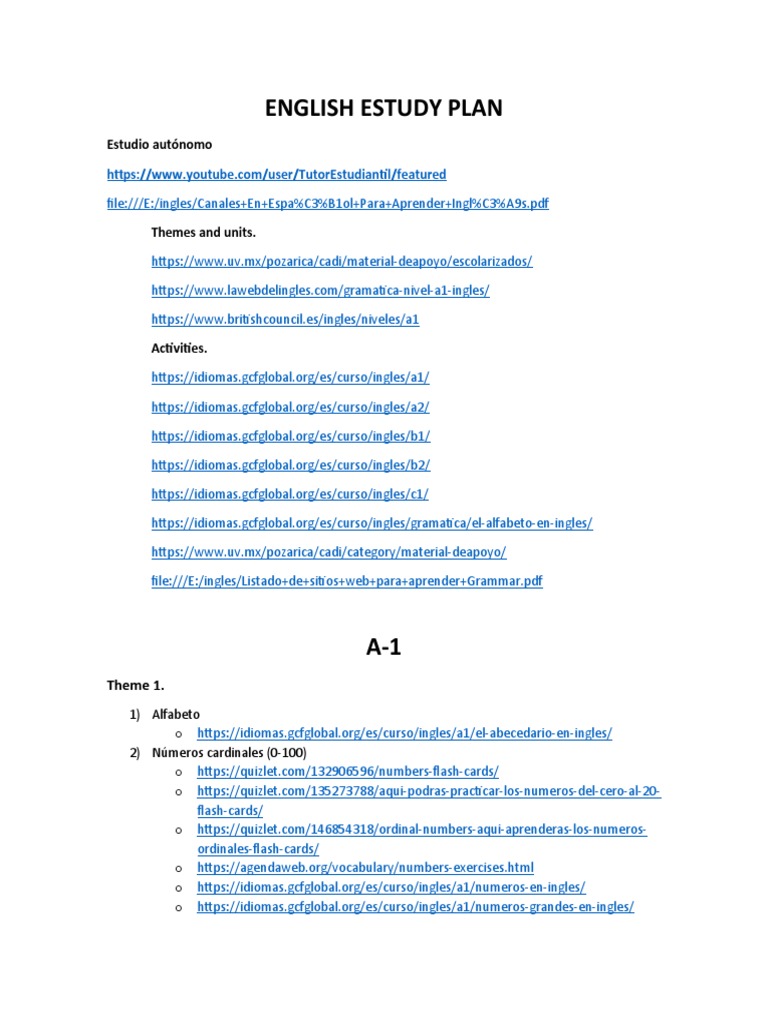 English Estudy Plan: Estudio Autónomo | PDF | Semantic Units | Semantics