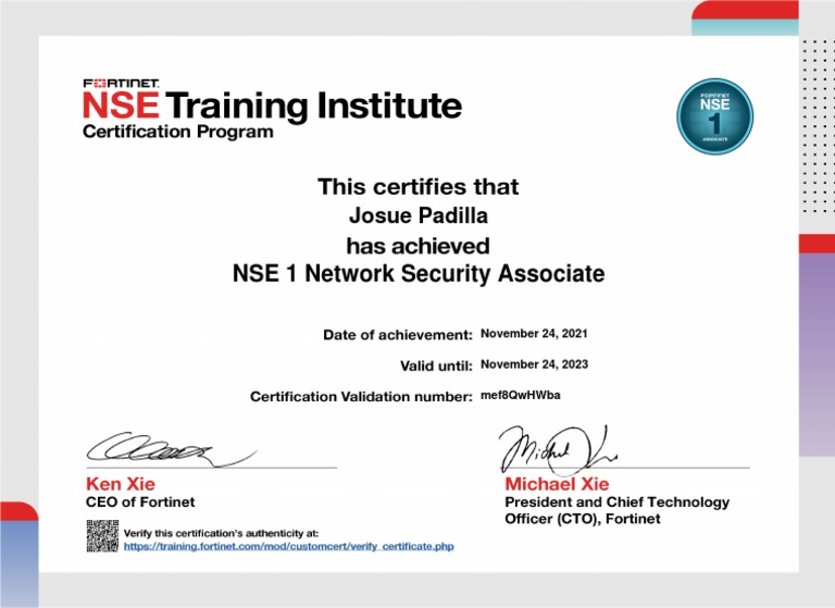 Josue Padilla NSE 1 Certification Details | PDF