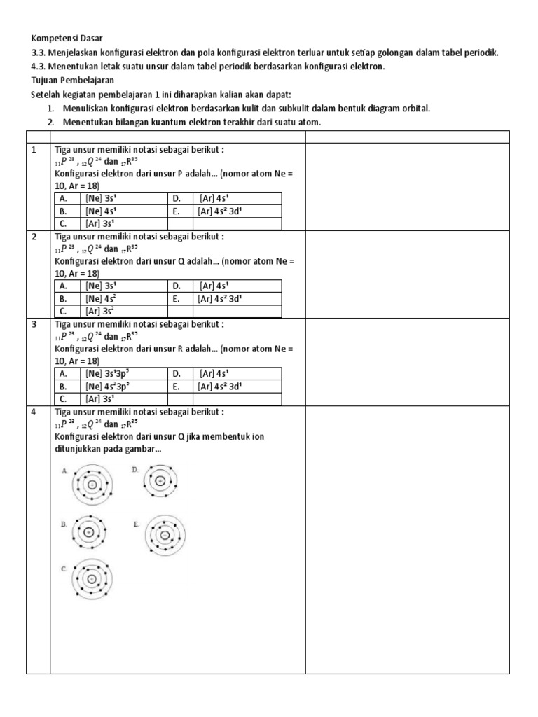 Soal Konfigurasi Elektron Dan Spu | PDF