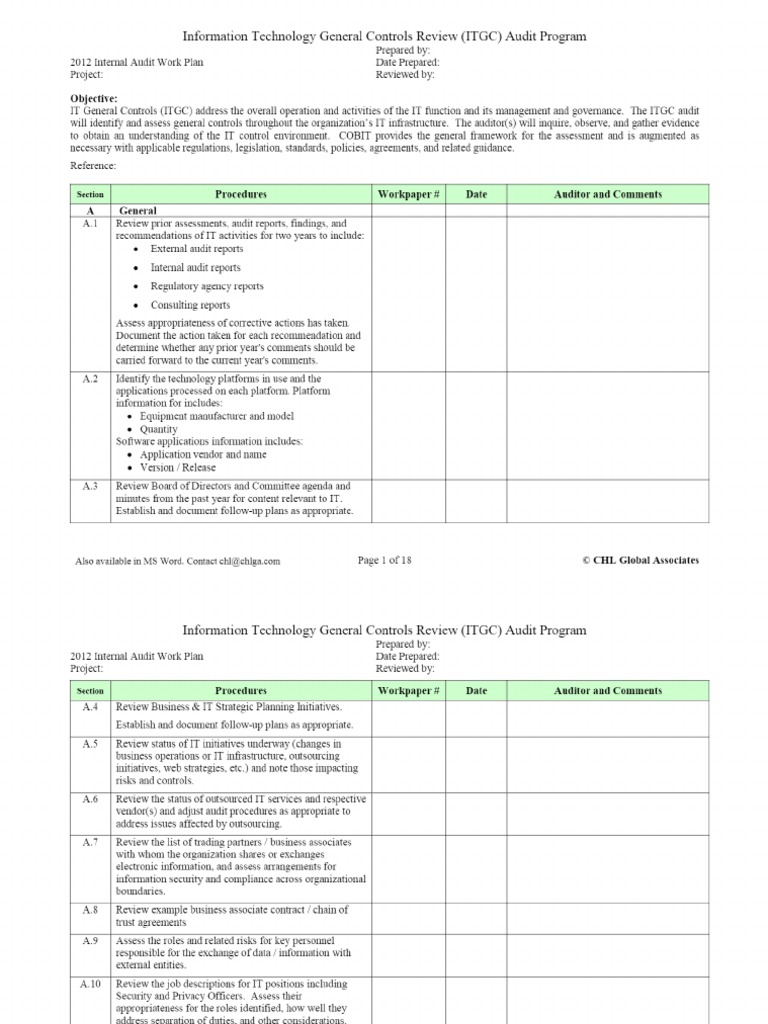 Information Technology General Controls Review (ITGC) Audit Program | PDF