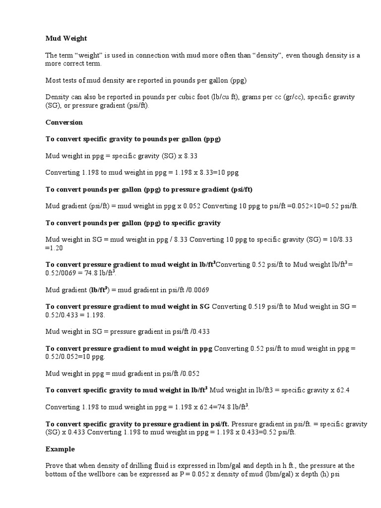 Mud Weight | PDF | Casing (Borehole) | Oil Well