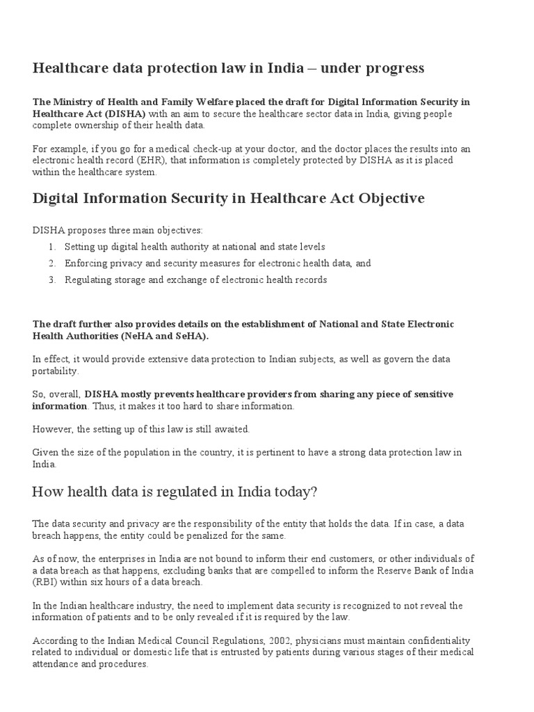 DISHA: India's Healthcare Data Law | PDF | Electronic Health Record ...