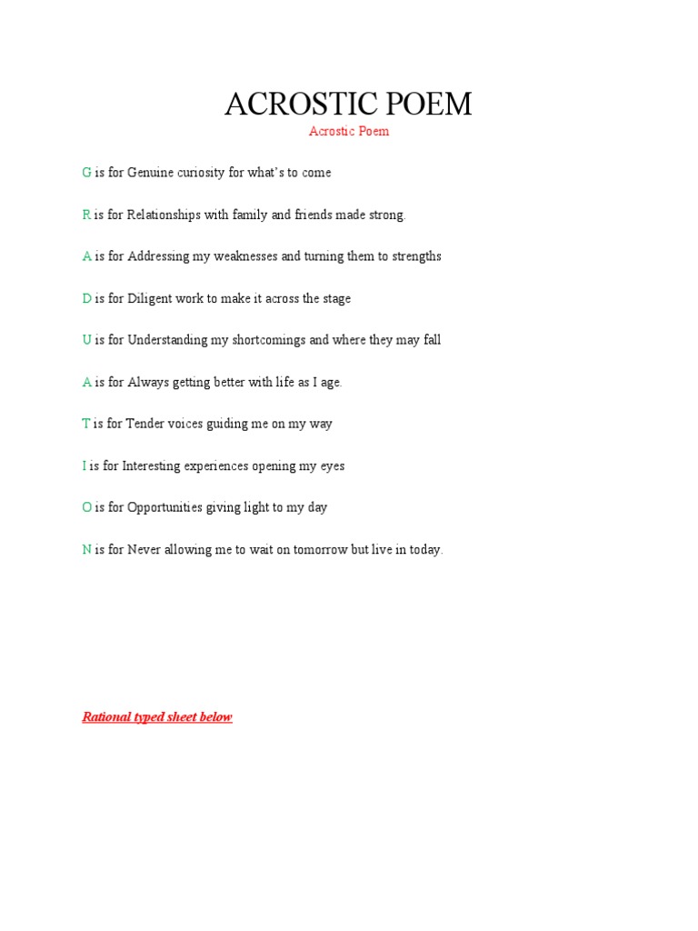 Graduation Acrostic Poem | PDF