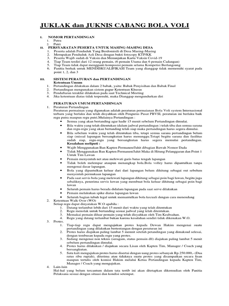 JUKLAK Dan JUKNIS CABANG BOLA VOLI | PDF