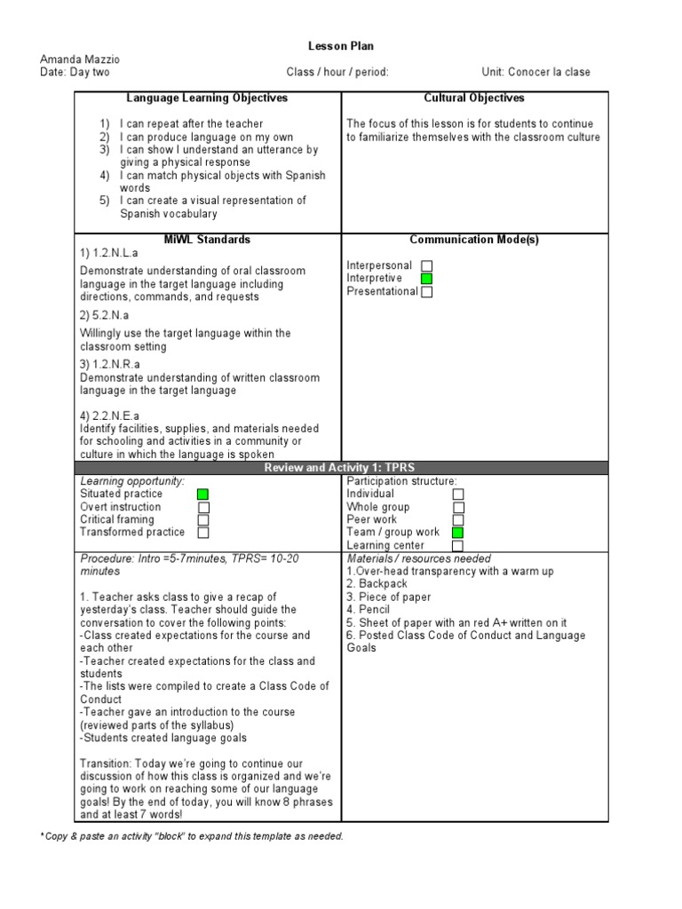 Mazzio Day 2 Lesson Plan | Download Free PDF | Teachers | Lesson Plan