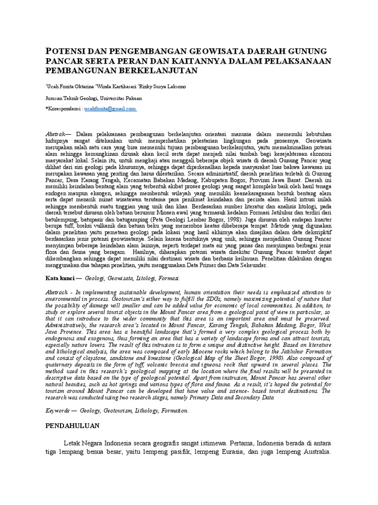 Geowisata Berkelanjutan di Gunung Pancar | PDF