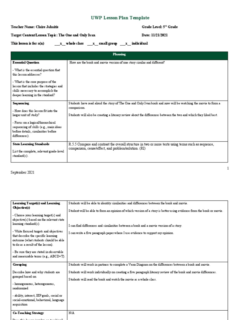 Comprehension Lesson Plan and Reflection | PDF | Educational Assessment ...