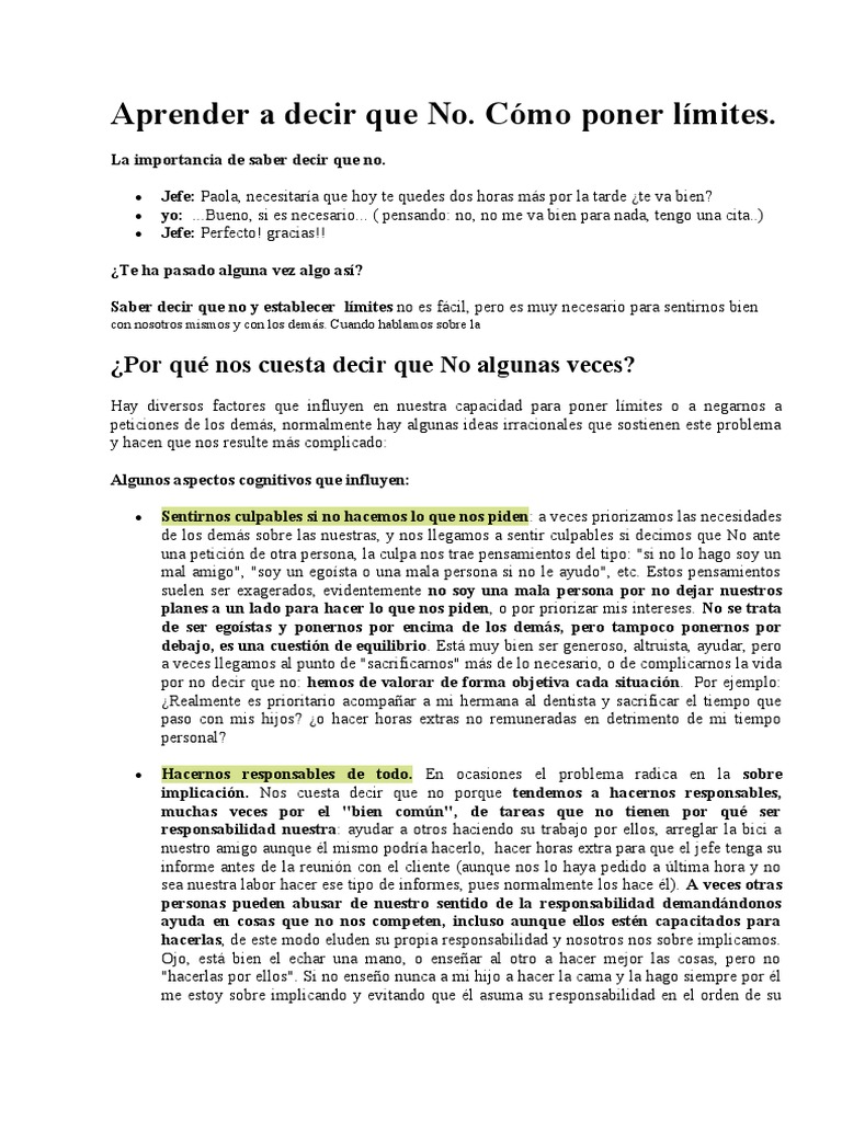 Aprender A Decir Que No Pdf Aprendizaje Altruismo