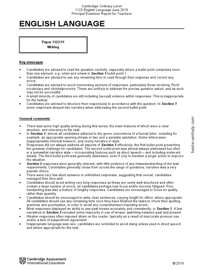 1123 - s19 - Examiner's Report | PDF | Courage | Question