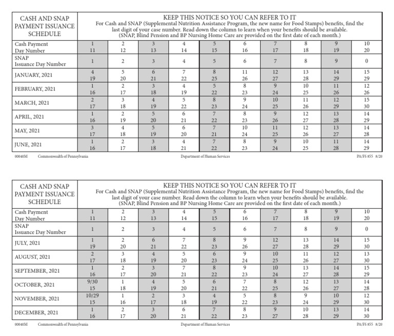 Cash and Snap Payment Issuance Schedule Keep This Notice So You Can ...