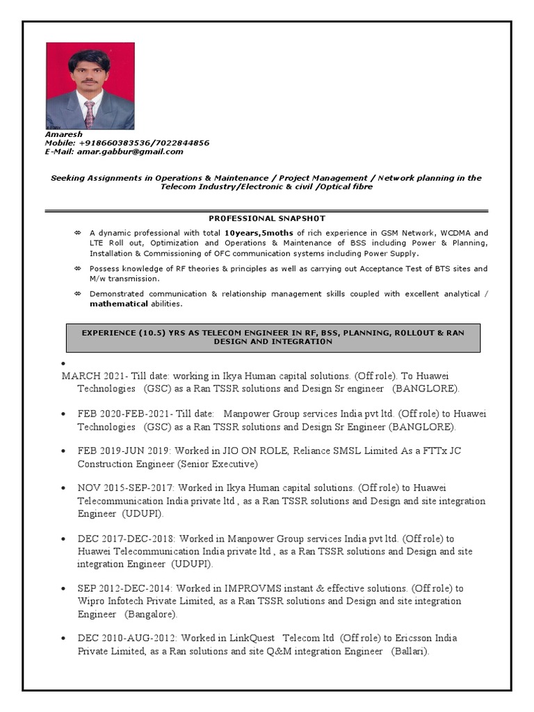 Amaresh Update Resume | PDF | Computer Network | Lte (Telecommunication)