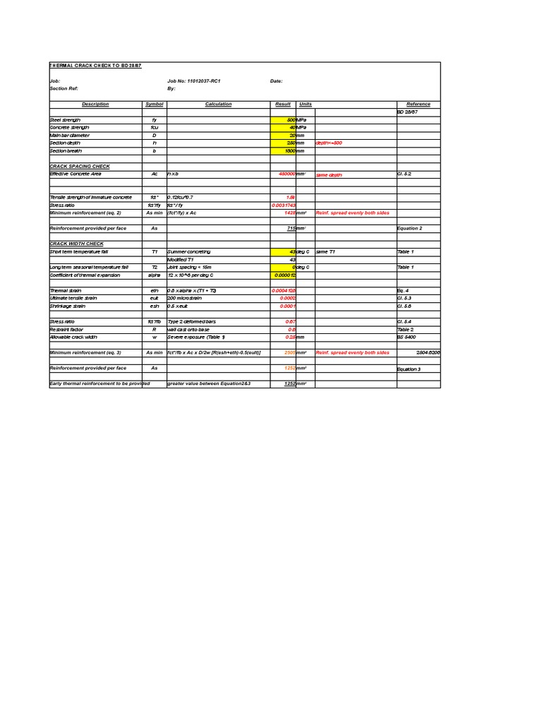 Early Thermal Crack Spreadsheet | PDF | Strength Of Materials ...