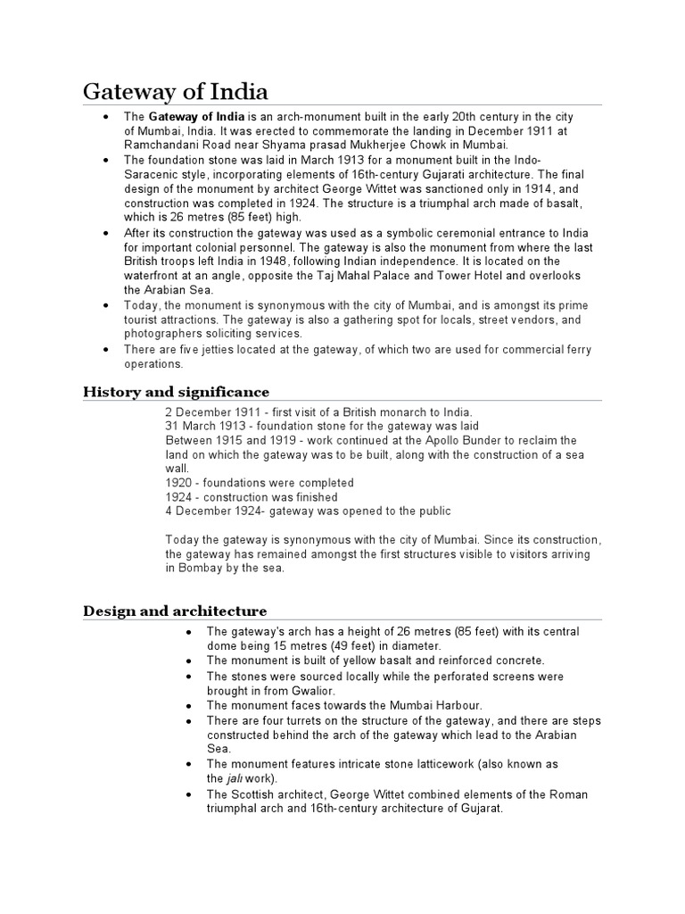 Gateway of India: History and Significance | PDF