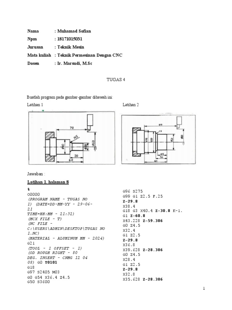 Muhamad Sofian - 18171015031 - Teknik Mesin CNC - Tugas 4 | PDF