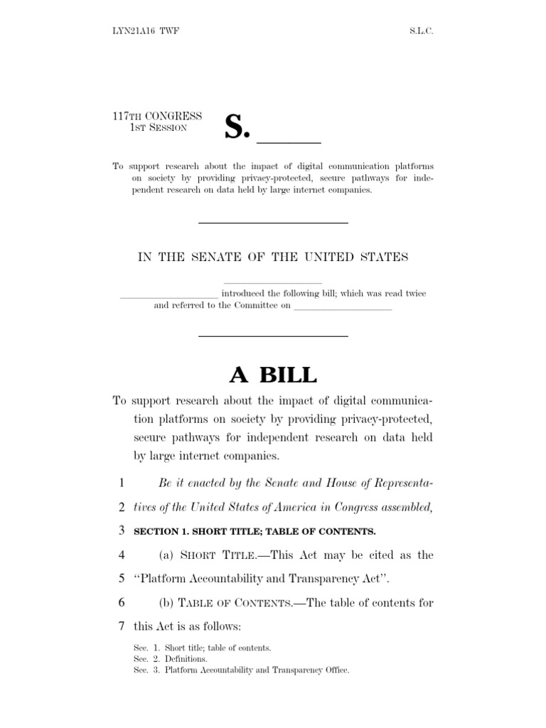 Platform Accountability and Transparency Act | PDF | Injunction | Privacy