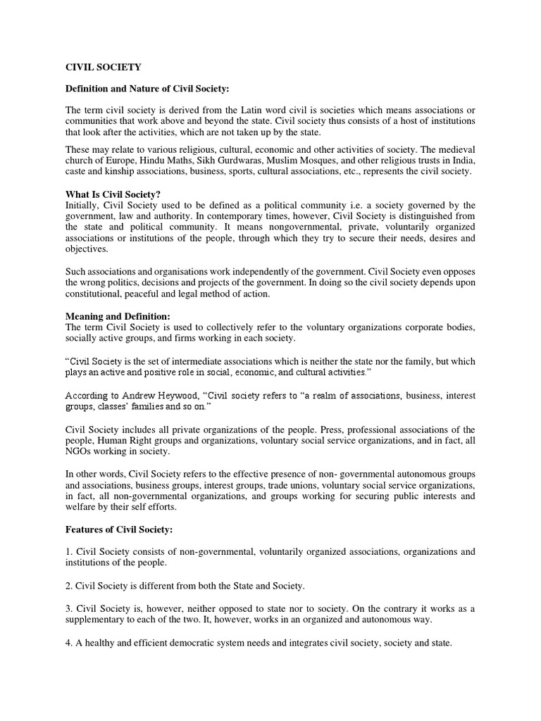 Civil Society Definition and Nature of Civil Society | PDF | Civil ...