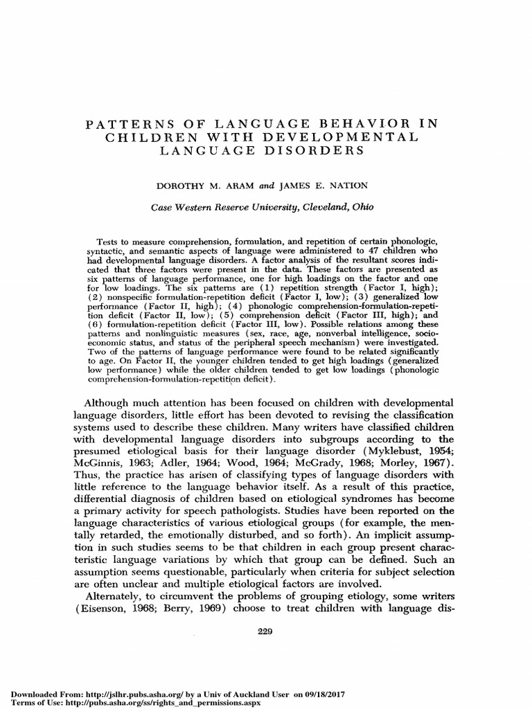 Patterns of Language Behavior Children With Developmental Language ...