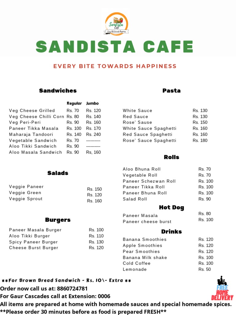 Sandista Cafe Menu | PDF | Hamburgers | Curry