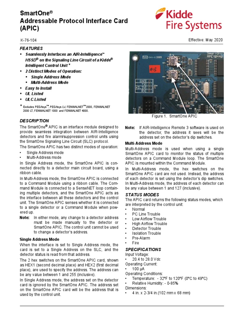 Smartone Addressable Protocol Interface Card (Apic) : Features | PDF ...