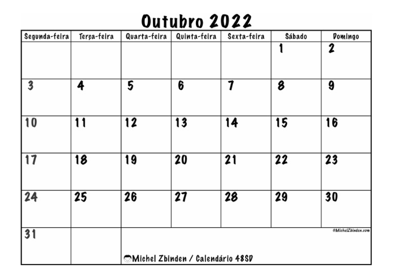 Calendario Outubro 2022 48sd 1 | PDF