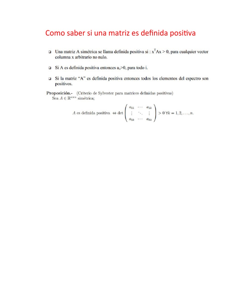 Matriz Simétrica y Definida Positiva | PDF | Análisis matemático ...
