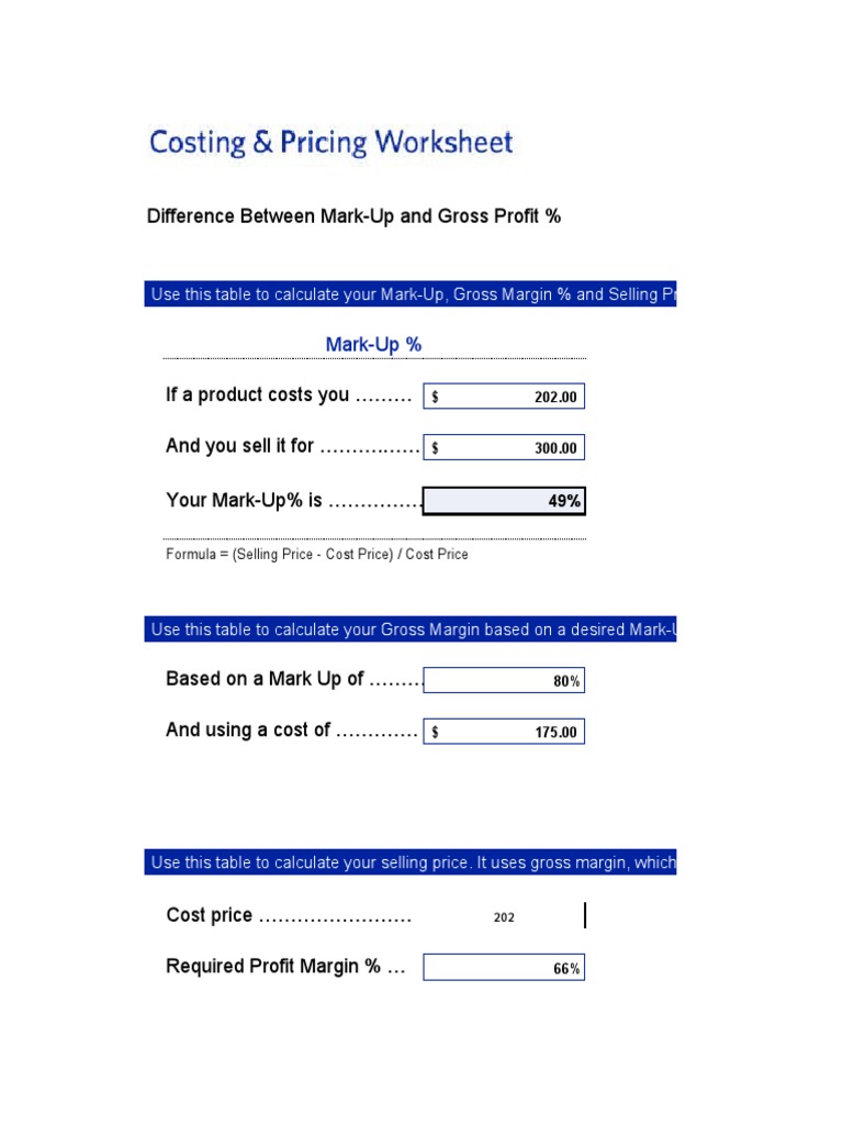 Mark-Up vs Gross Profit Calculation Guide | PDF