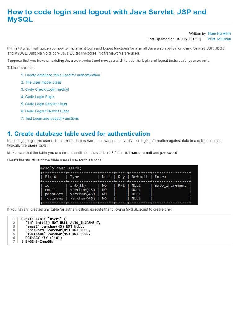 How To Code Login And Logout With Java Servlet Jsp And Mysql Pdf Computing Computer Science