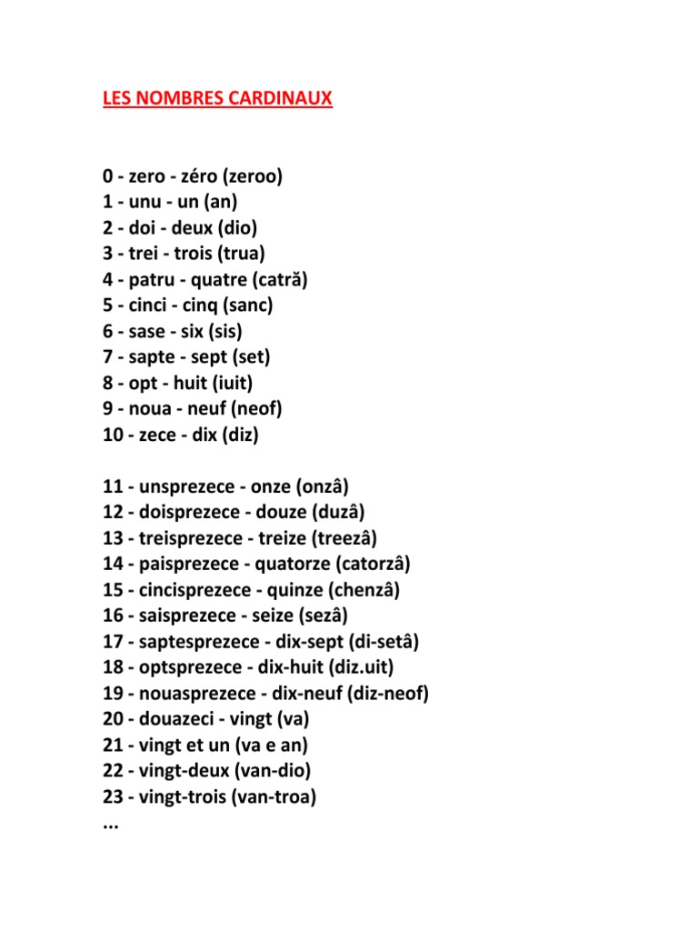 Les Nombres Cardinaux | PDF | Livres de cuisine, nourriture et vin