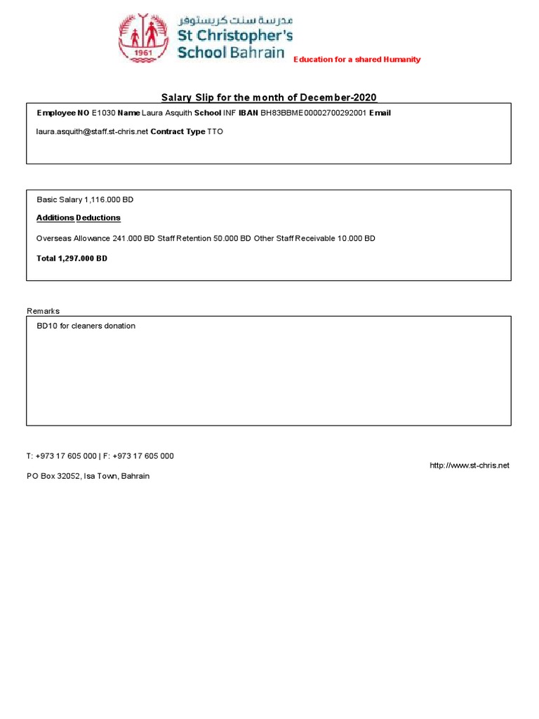 Salary Slip of Laura Asquith For December-2020 | PDF | Finance & Money ...