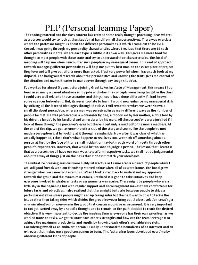 PLP (Personal Learning Paper) | PDF | Perception | Extraversion And Introversion