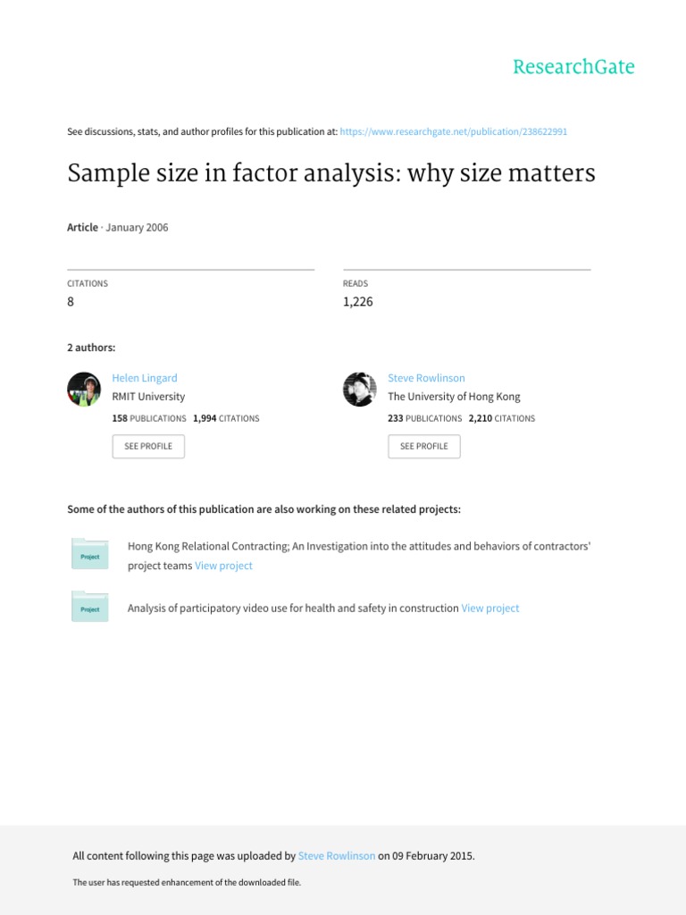 Sample Size Matters: An Analysis of the Use of Factor Analysis in ...