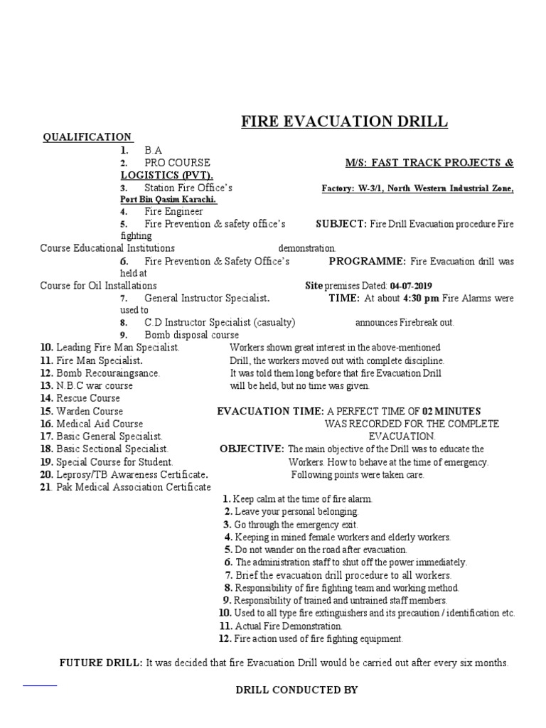 Fire Drill Certificate | PDF | Emergency Management | Public Safety