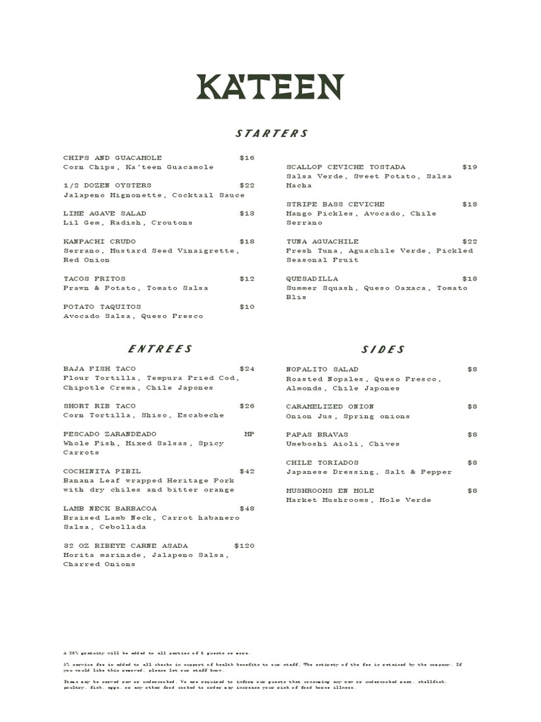 Kateen Menu | PDF | Salsa (Sauce) | California Wine