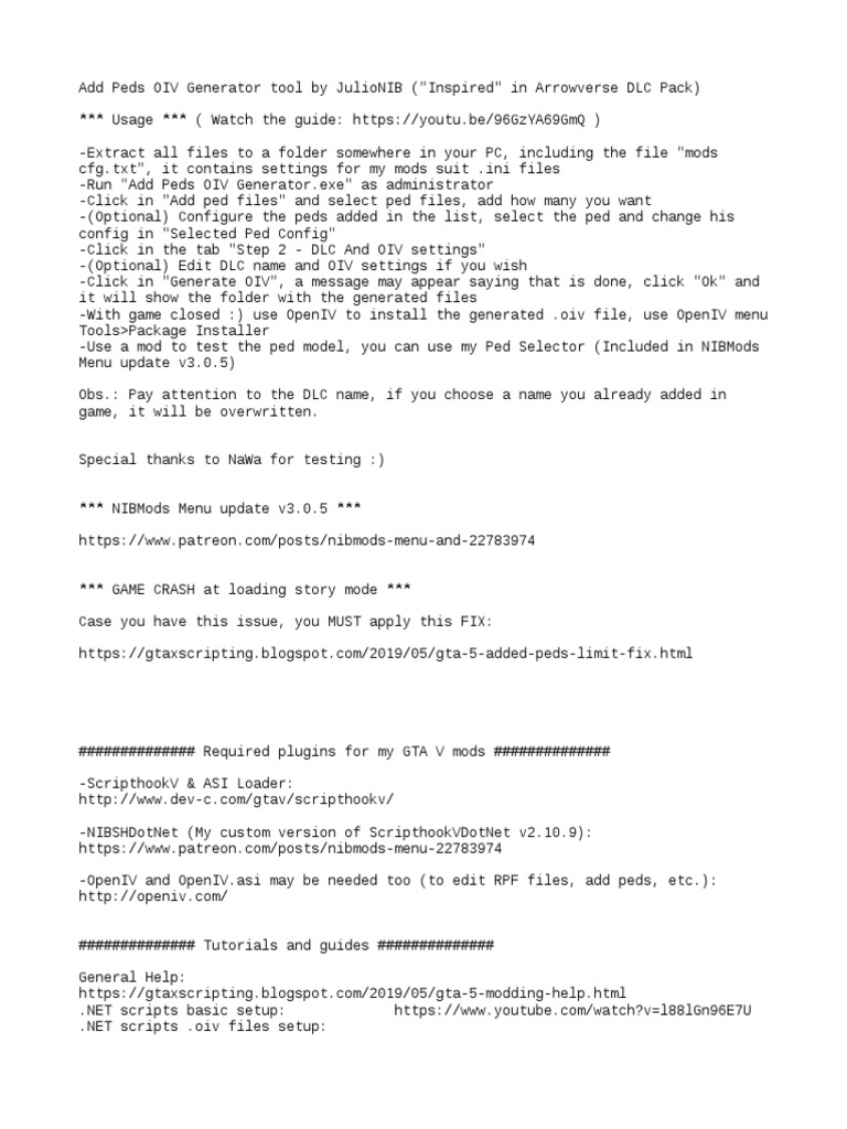 Add Peds OIV Generator tool: A Guide to Creating Custom Pedestrian Packages for Grand Theft Auto ...
