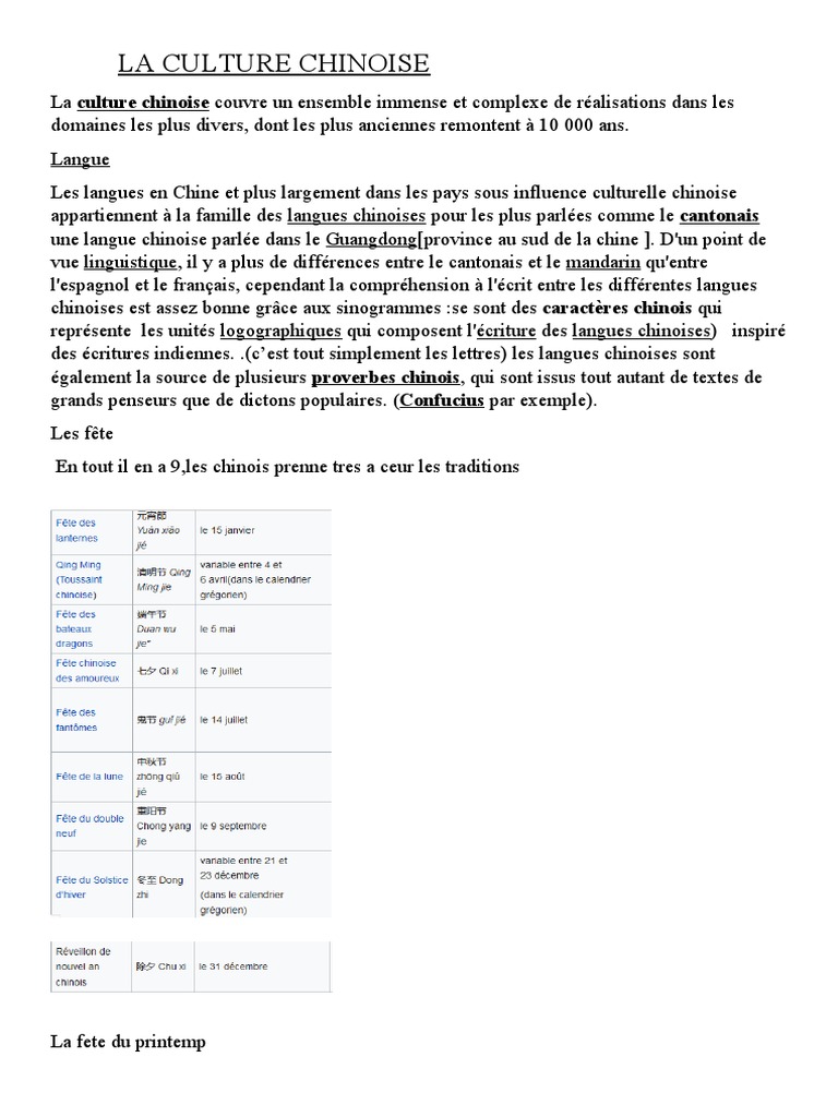 La Culture Chinoise | PDF | Culture chinoise | Chine