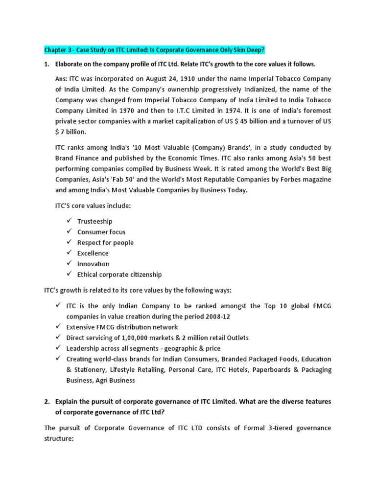 Elaborate On The Company Profile of ITC Ltd. Relate ITC's Growth To The ...
