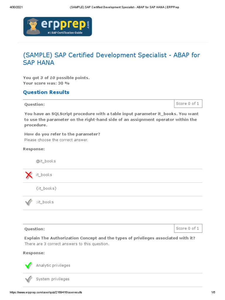 (SAMPLE) SAP Certified Development Specialist - ABAP For SAP HANA - ERPPrep | PDF | Databases ...