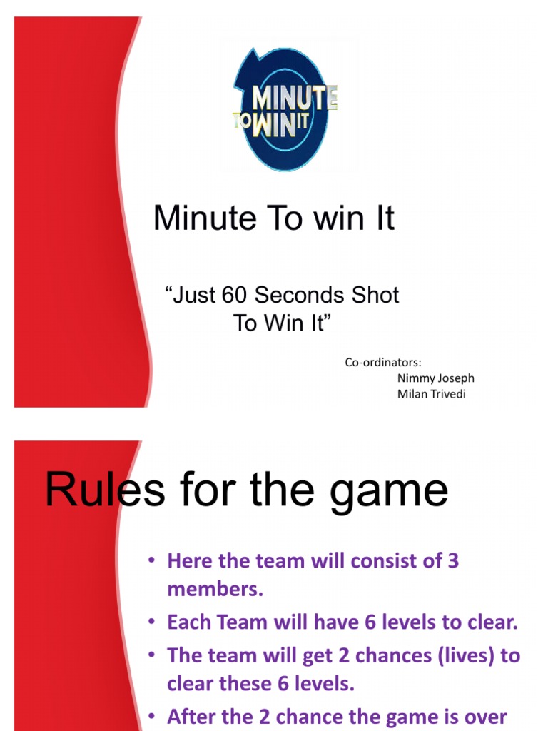 Minute to Win It Game Instructions | PDF | Sports | Leisure
