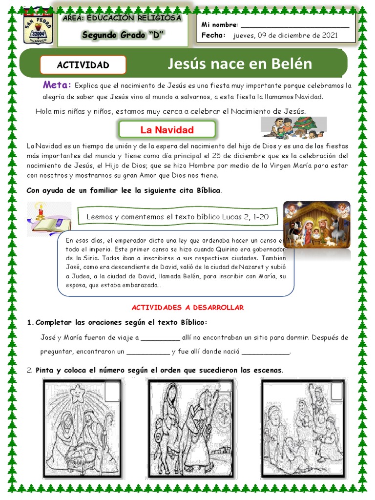FICHA DE RELIGIÓN 09 de Diciembre | PDF | Natividad De Jesus | Navidad