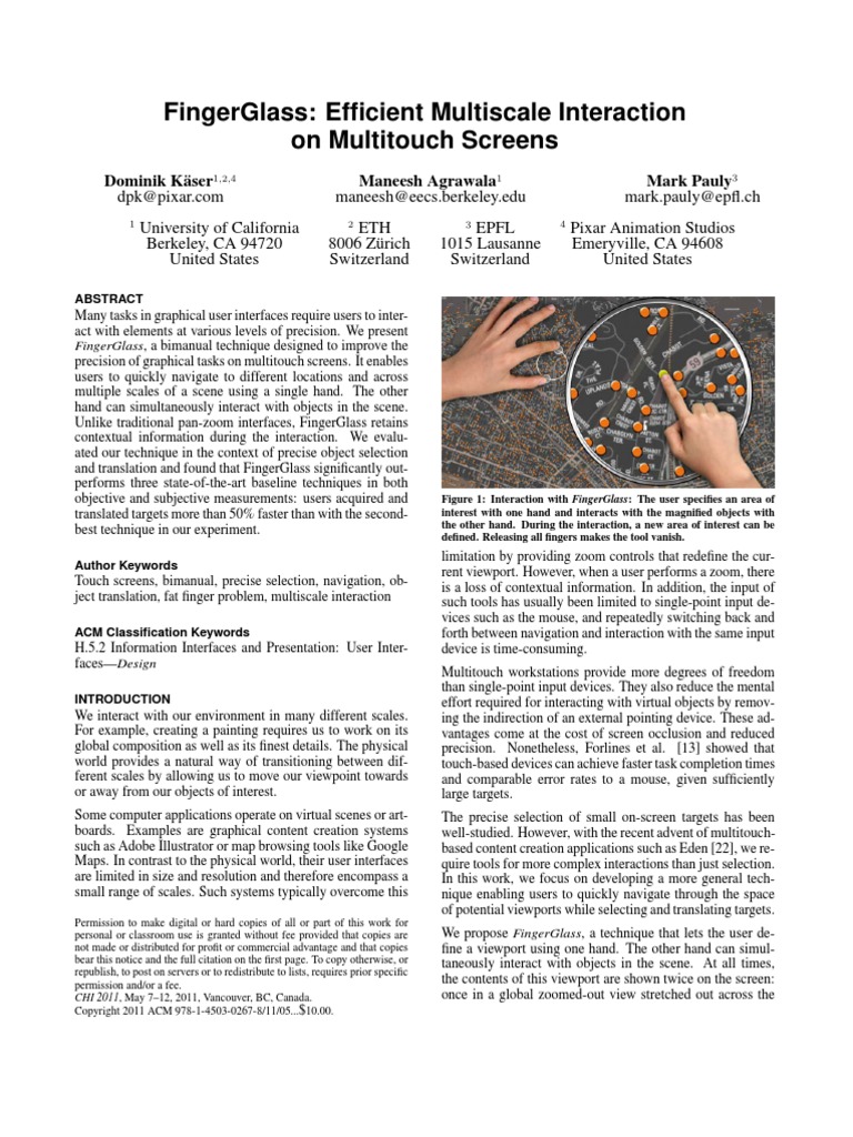 Fingerglass: Efficient Multiscale Interaction On Multitouch Screens | PDF | Graphical User ...