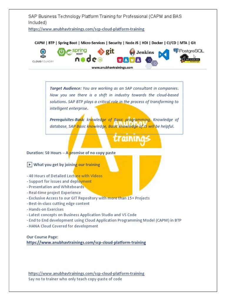 SAP Business Technology Platform Training For Professional (CAPM and BAS Included) | PDF | Cloud ...
