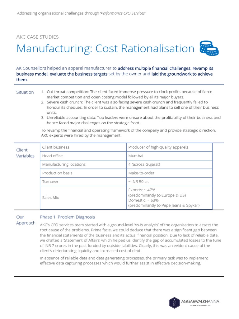 AKC Case Study Cost Rationalisation | PDF | Business | Economies