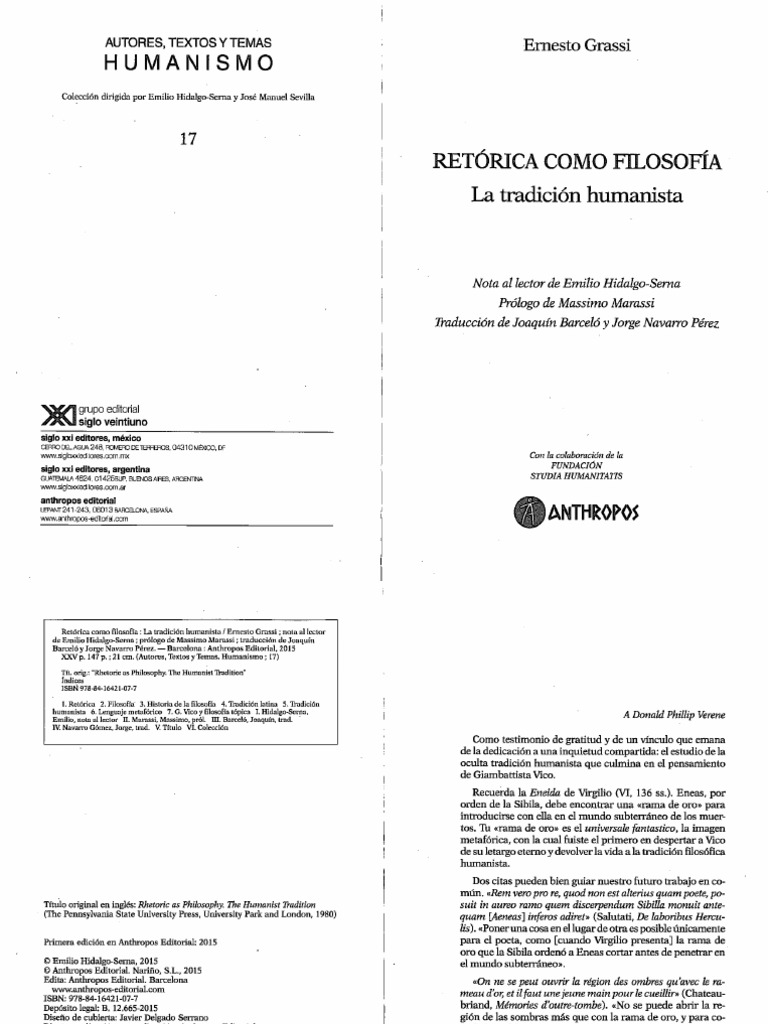 GRASSI - Retorica Como Filosofia | PDF
