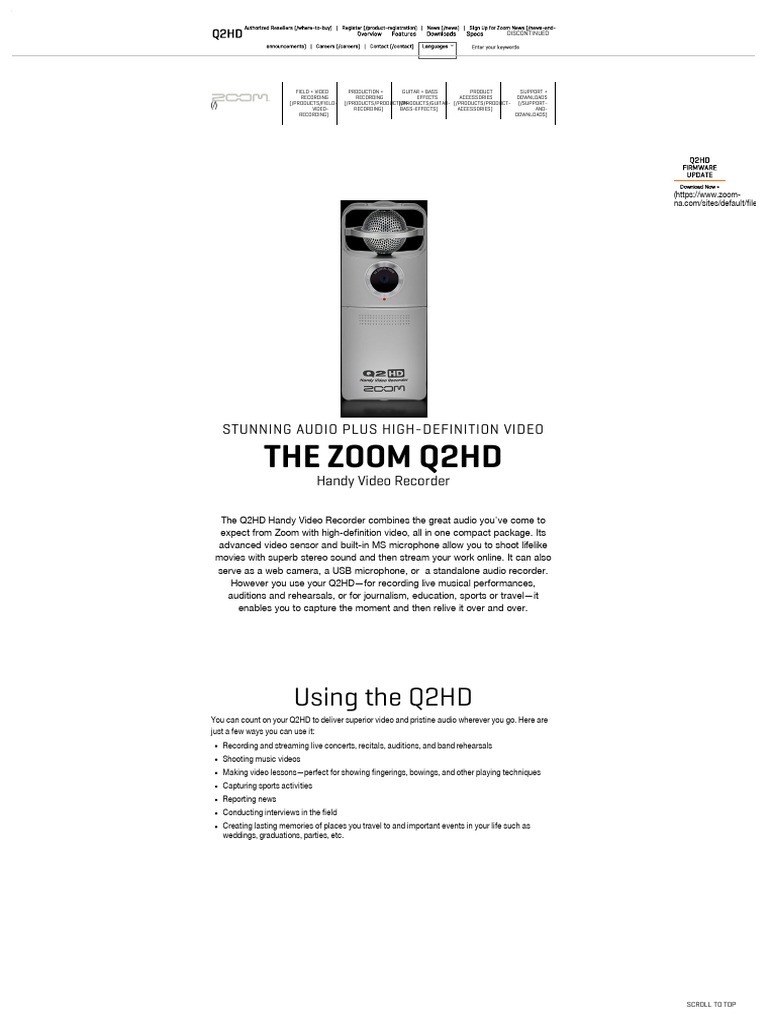 Zoom Q2HD Handy Video Recorder - Zoom | PDF | Data Compression | I Pad