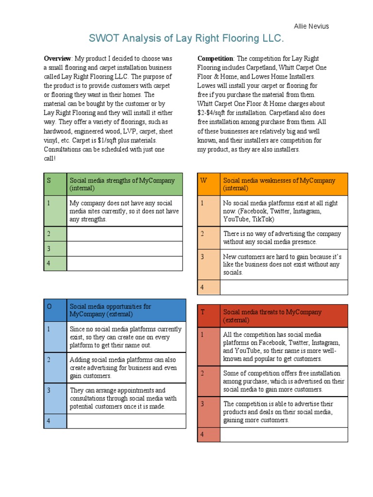 SWOT Analysis of Lay Right Flooring LLC | PDF | Flooring | Social Media