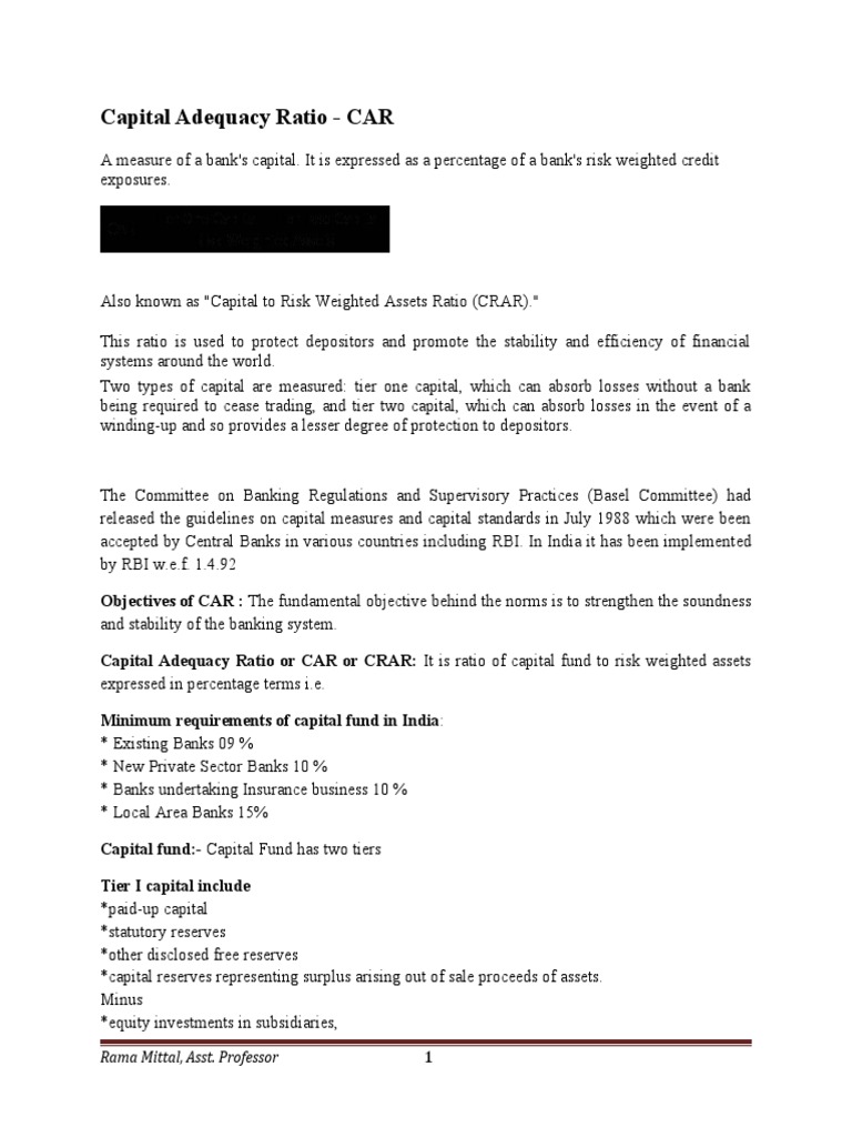 Capital Adequacy Ratio | PDF | Capital Adequacy Ratio | Bank Regulation