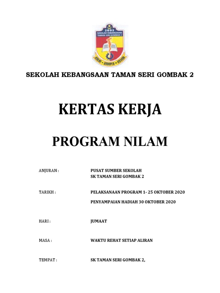 Contoh Kertas Kerja Program Nilam | PDF