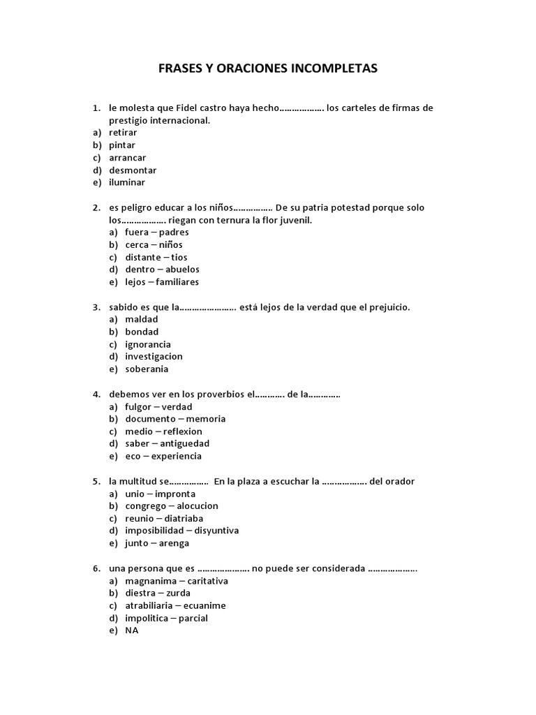 Frases y Oraciones Incompletas | PDF