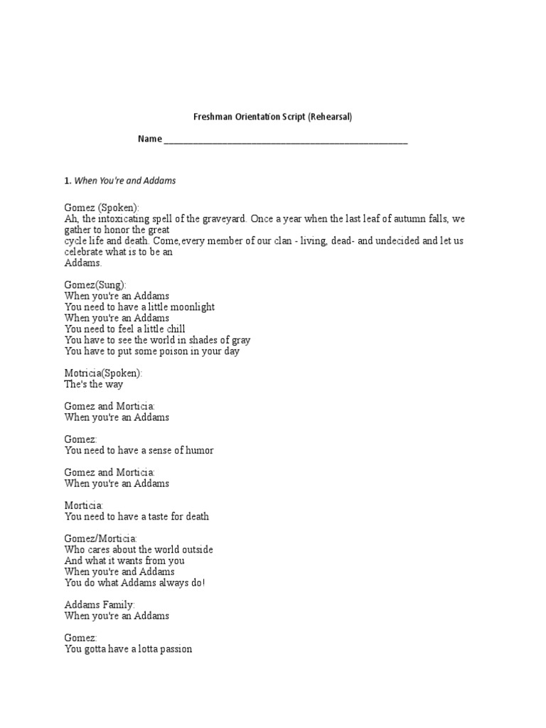 Freshman Orientation Script (Rehearsal) Name | PDF