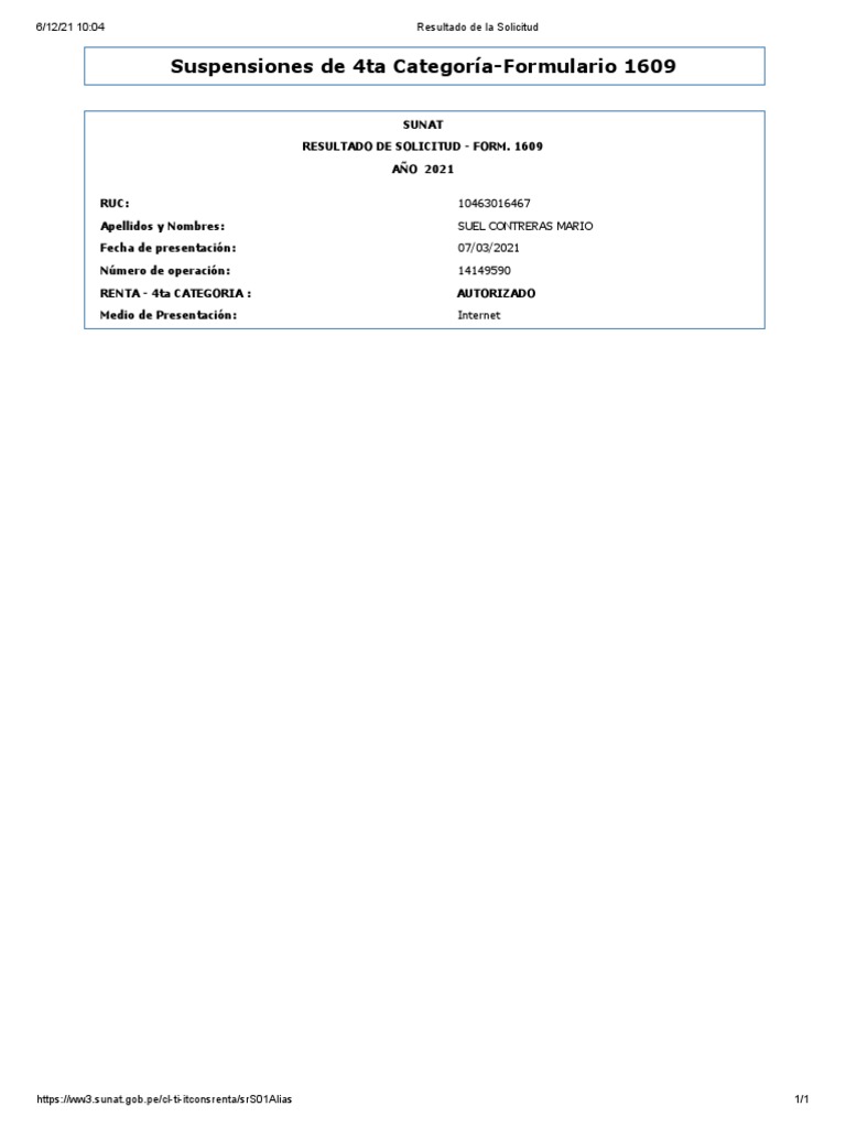 Suspensiones de 4ta Categoría-Formulario 1609 | PDF